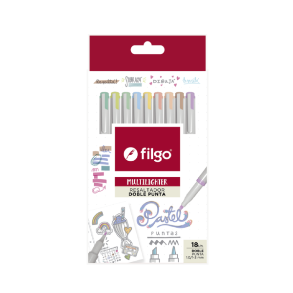 RESALTADOR FILGO MULTILIGHTER DOBLE PUNTA PASTEL X18U (MTLF-E18-PAS ...