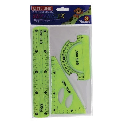 SET DE REGLAS FLEXIBLE UTIL UNO 3 PIEZAS, REGLA, ESCUADRA, Y ...